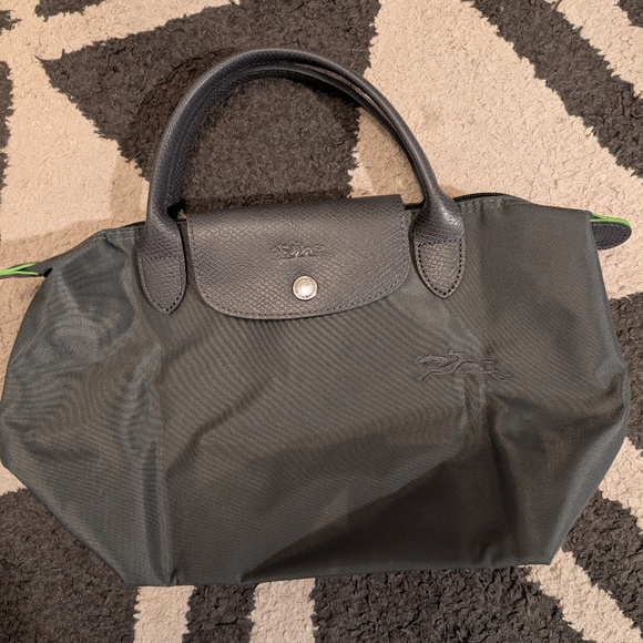 Longchamp | Bags | Longchamp Small Le Pliage Green Top Handle Graphite ...